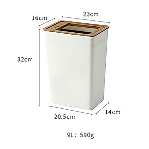 MagiDeal Bamboo Lid Rectangular Trash Can,Wastebasket, Durable Anti Skid Garbage Container Bin for Outdoor, Large