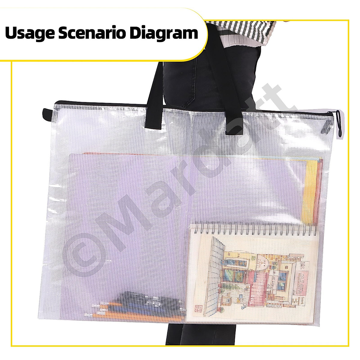 Mardatt 7Pcs 19” x 25” Art Portfolio Storage Bag with Handle and Zipper, 3 Sizes Waterproof Poster Storage Bag Mesh Folder Organizers Transparent Pencil Bag for Bulletin Board Painting