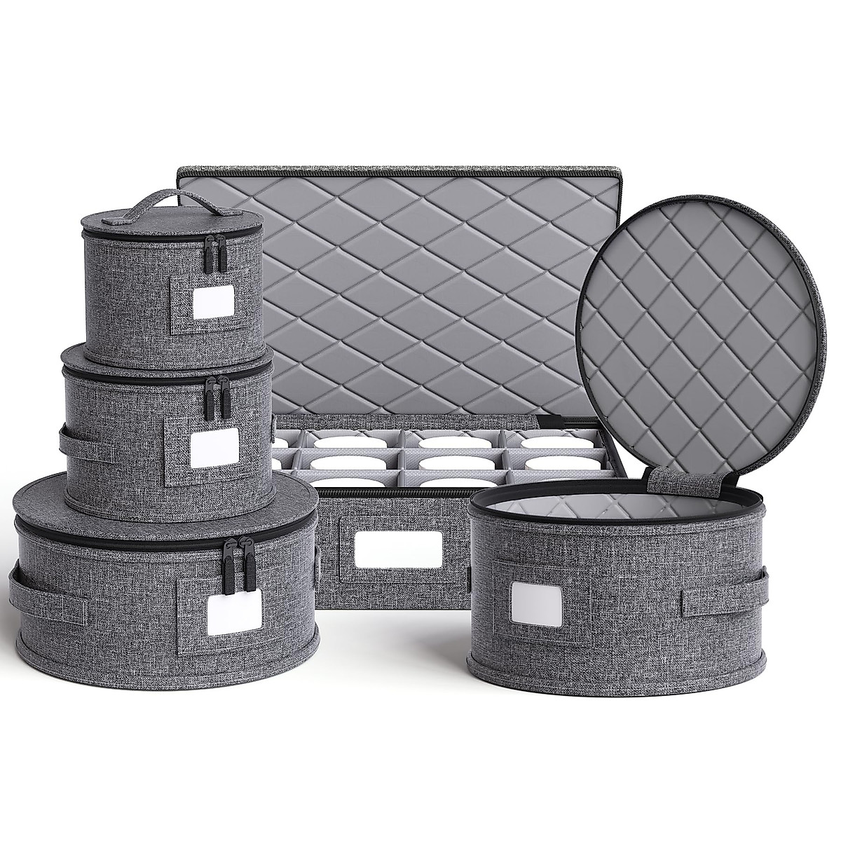 China Storage Containers Hard Shell Box for Moving Dishes, Plate, Saucers, Dinnerware, Mugs, Wine and Glasses Quilted Organizer Dividers for Packing Fine China Storage Containers 5Piece Grey