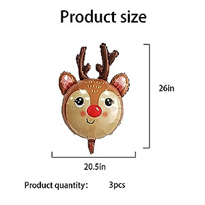 Reindeer Balloons Christmas Balloons Reindeer Head Foil Balloons for Christmas-Themed Party Birthday Party Supplies Decorations Party Decorations Balloons Party Sets-3pcs