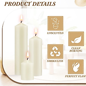 MTLEE 18 Pcs Set of 3 Pillar Candles Ivory Pillar Candle Bulk 2 in x 3, 6, 8 Long Burning Candles Clean Unscented Smokeless Pillar Candles for Wedding Emergency Lanterns Vigil Ceremony Party(White)