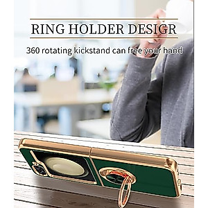 Dinick Compatible for Samsung Galaxy Z Flip 5 Case with Ring Holder Kickstand [with Magnetic] Soft TPU Shockproof Electroplated Protective Phone Case for Galaxy Z Flip 5 Green