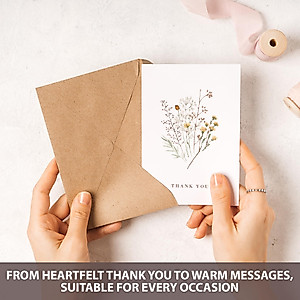 Wildflower Thank You Cards with Envelopes (20 pack 4"x6") - Floral Thank You Cards with Adhesive Envelope & Matching Stickers - Thank You Cards for Birthday, Wedding, Bridal Showers, Baby Showers