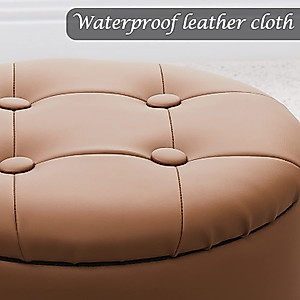 Cpintltr Modern Faux Leather Foot Rest Stool Upholstered Round Storage Ottomans Multipurpose Dressing Stools Luxury Home Decor Ottoman Coffee Table Top Cover Footstool for Couch Entryway Brown