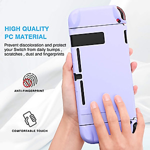 DLseego Switch Full Protective Case Cover Design for Nintendo Switch Joy-Con Controllers with Glass Screen Protector, Anti-Scratch [Baby Skin Touch] Grip Cover - Purple