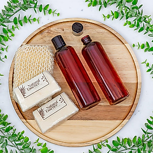 Cornucopia Brands 8oz Plastic Bottles w/Disc Top Flip Cap (6-Pack); BPA-Free Containers For Shampoo, Lotions, Liquid Body Soap, Creams (8 ounce, Amber Brown)