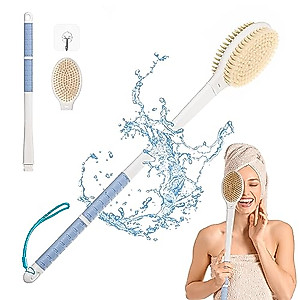 TYYIHUA 20.5" Back Bath Brush Long Handle for Shower for Elderly,Men and Women,Back Scrubbers for Use in Shower,Dual-Sided Exfoliating Dry Brush with Stiff and Soft Bristles,Shower Scrubber for Body
