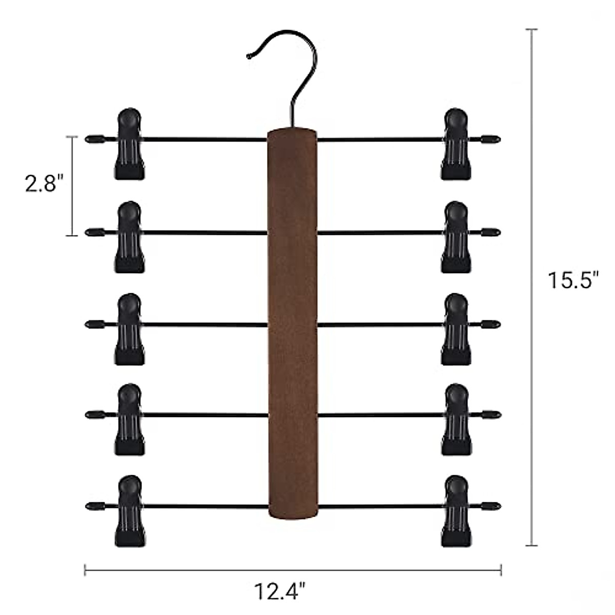 Mkono 2 Pack Scarf Hanger Wooden for Closet Organize Scarf Rack with 10 Hooks for All Scarves and 3 Pack Pants Skirts Hangers Space Saving 5 Tier with Adjustable Clips