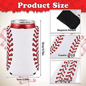 12 Packs Baseball Can Sleeves Neoprene Beer Bottle Cup Insulator Baseball Birthday Party Supplies Reusable Baseball Lovers Gifts for Hot and Cold Drinks Soda Game Party (5.1 x 4 Inch)