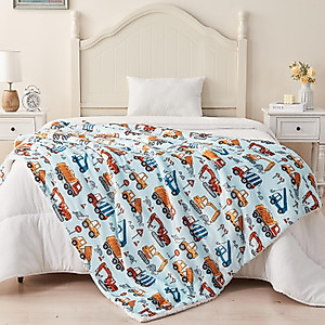 NEWCOSPLAY Sherpa Throw Blanket Cute Soft Aesthetic Fleece Blanket for Kids Girls Boys Teens Cozy Blanket for Bed Couch Camping (Excavator, Throw(50"x60"))