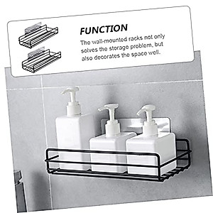 Levemolo 2pcs Organizer Shelves for Adhesive Dish Shampoo Brush Stainless Holders Caddy Racks Shower Farmhouse Scouring Iron Black Display Storage Floating Sink Metal Shelf Wall-mounted