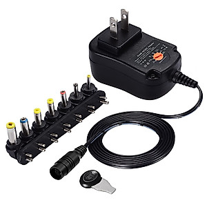 Aisilk Multi-Voltage AC DC Power Adapter 3V-12V 1000mA 1A Max 12W Universal Switching AC/DC Charger W/ 8 Adapter Plugs Compatible with 3V 4.5V 5V 6V 7.5V 9V 12V Electronic Devices