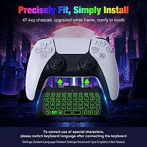 MoKo RGB Backlight Keyboard for PS5 Controller, Bluetooth Wireless Mini Gamepad Chatpad for Playstation 5 with Upgraded Built-in Speaker & 3.5mm Audio Jack for PS5 Controller Accessories
