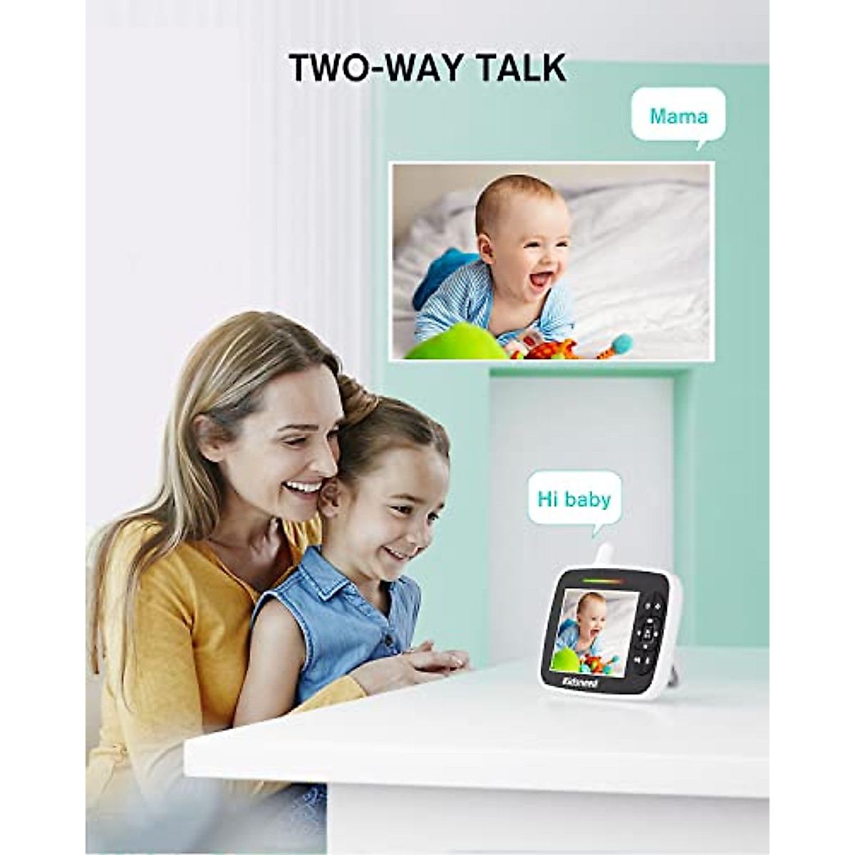 Kidsneed Baby Monitor - 3.5" Screen Video Baby Monitor with Camera and Audio - Remote Pan-Tilt-Zoom, Night Vision, VOX Mode, Temperature Monitoring, Lullabies, 2-Way Talk, 960ft Range