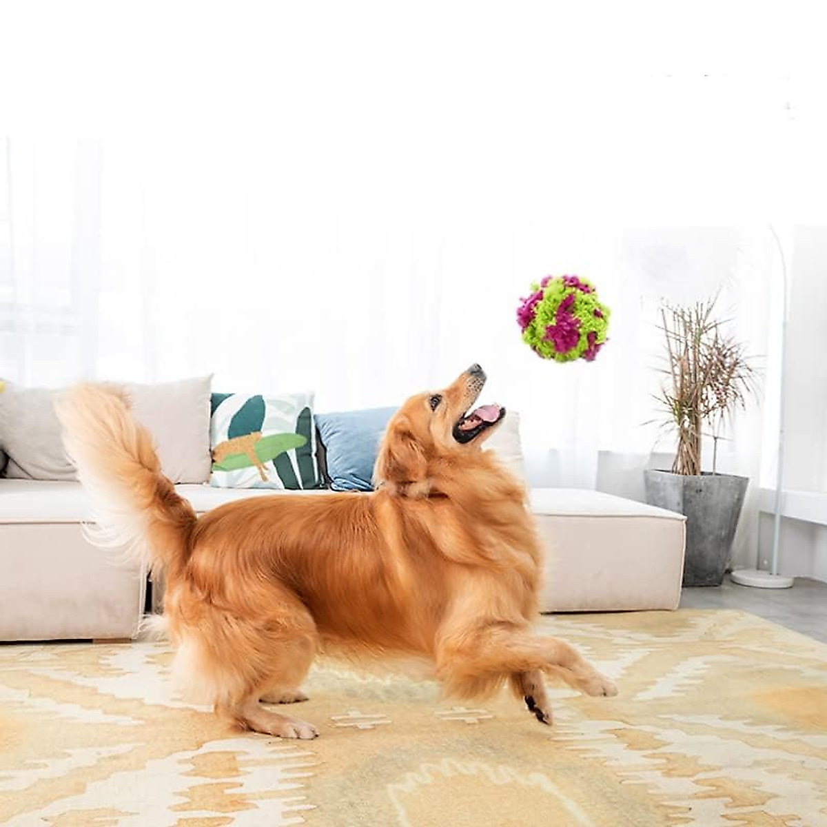 Edlike Seaweed Dog Ball Toy Fluffy Natural Cotton Bog Ball Grinding Teeth Dog Toy Durable Chewer Toys for Large Medium Breed Dogs