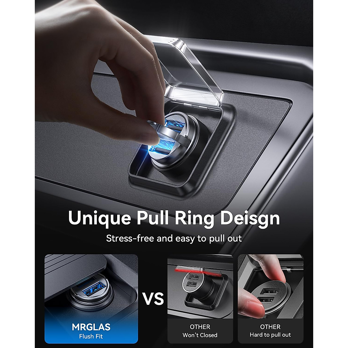MRGLAS Car Charger, 4.8A [Pull Ring Design] Cigarette Lighter USB Charger,[Smallest All Metal] USB Car Charger Dual Port Car Charger Adapter Compatible with iPhone 14/13/12/11 Samsung Note 9/S10/S9/S8