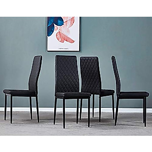 Dining Chairs Set of 6 Mid Century Modern Noble Style with Upholstered Cushion PU Leather for Dining Room Kitchen (Black-Set of 6)