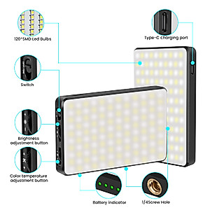 120 LED Selfie Light Phone Light, 5000Mah Rechargeable Clip Video Light, Adjusted 3 Light Modes, for Phone, Camera, Laptop, iPad, Light for Selfie, Video Conference, TikTok, Vlog