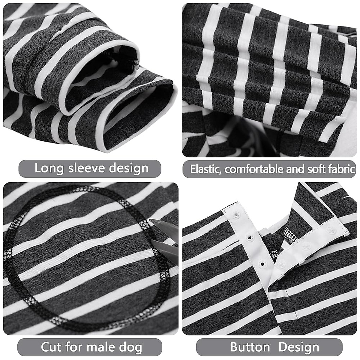 Paipeper Dog Surgery Recovery Suit for Female Male Puppy,Dog Bodysuit Long Sleeve Prevent Shedding and Licking Wound,Dog Pajamas,E-Collar Cone Alternative(Black White Stripe-m)