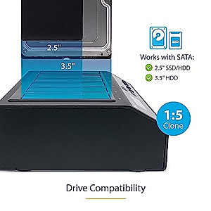 StarTech.com 6-Bay Hard Drive Duplicator/Eraser, Standalone 1:5 HDD/SSD Cloner/Copier, USB 3.0/eSATA to SATA Docking Station, Disk Sanitizer/Wiper, DOD Erasing, Cloning Toolless Device (SATDOCK5U3ER)