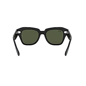 Ray-Ban RB2186 State Street Square Sunglasses, Black/G-15 Green, 49 mm