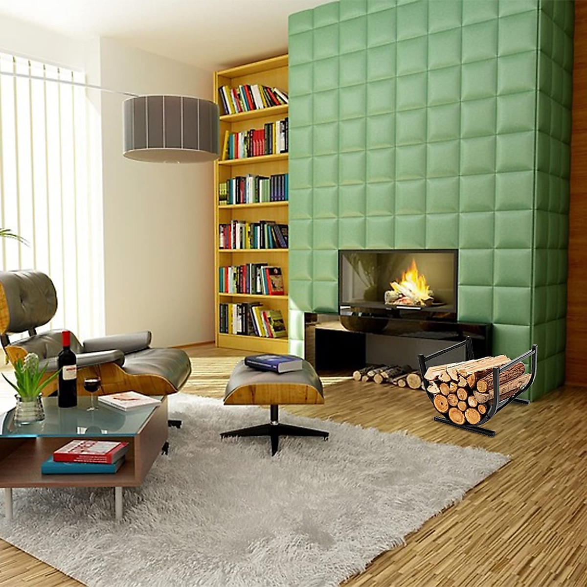 HECASA 17 Inches Indoor/Outdoor Firewood Log Rack Holding Storage Bracket Small Fireside Log Storage Decorative Wood Holder Duty Steel