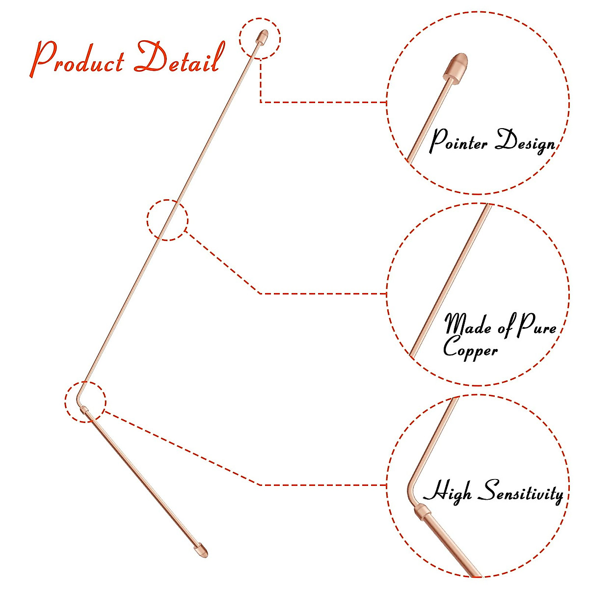 Dowsing Rods, 99.99% Copper Dowsing Rods for Ghost Hunting Tools, Divining Rods for Water Divining, Energy Healing, Paranormal, Gold, Yes No Questions