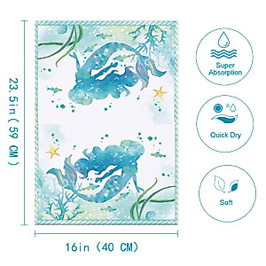 ARTHMOM 4 Pcs Summer Kitchen Towels Decorative Dish Towels, Beach Themed Hand Towels Ocean Tea Towels Set with Hanging Loop for Kitchen Decor (Mermaid)