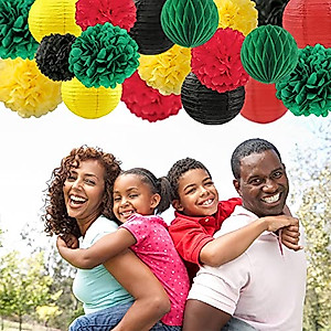 Black History Month Decorations Black History Month Celebration Decorations Black Red Green Yellow Tissue Pom Poms Lanterns Honeycomb Balls African American Juneteenth Decorations by HappyField