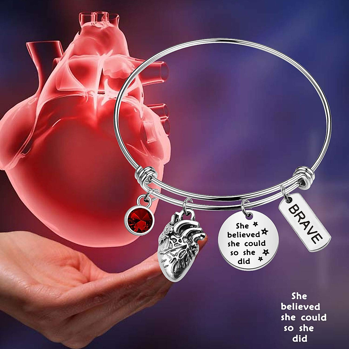 BAUNA CHD Awareness Jewelry CHD Gift She Could So She Did Bracelet Heart Disease Awareness Gift for Cardiologist Doctor Nurse (CHD Awareness Jewelry)