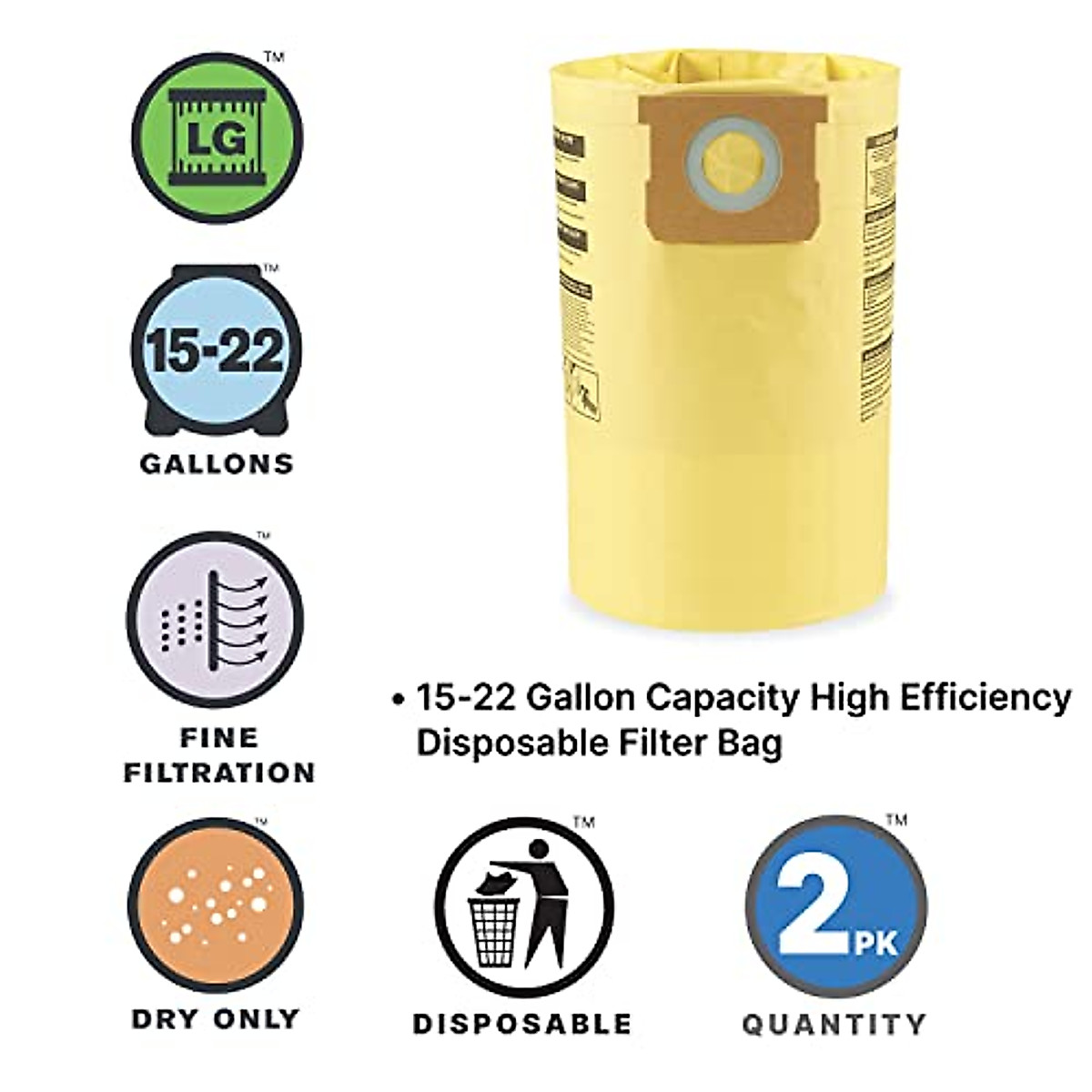 Shop-Vac 9067300 Genuine 15-22 Gallon High-Efficiency Disposable Collection Filter Bag, (2 Pack)