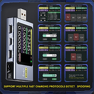 FNIRSI USB Tester 4-28V 7A LCD USB A&C Voltage Current Power Tester Multimeter with Bluetooth, Fast Charge Detection Trigger Capacity Ripple Measurement, PD2.0/PD3.0,QC2.0/QC3.0