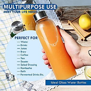YEBODA Glass Water Bottles 18oz Bottles For Beverage and Juicer Use Stainless Steel Caps - Including Colorful Nylon Protection Sleeve,Pack Of 6