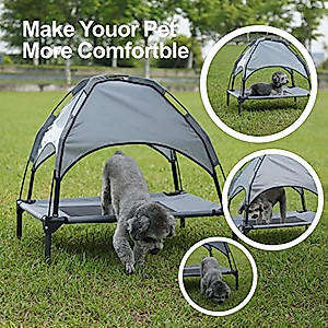 Hooyeatlin Elevated Dog Bed for Small Dogs - Cooling Raised Pet Cot with Removable Canopy Portable Dog Shade Tent for Indoor & Outdoor Use Gray ( S Size )
