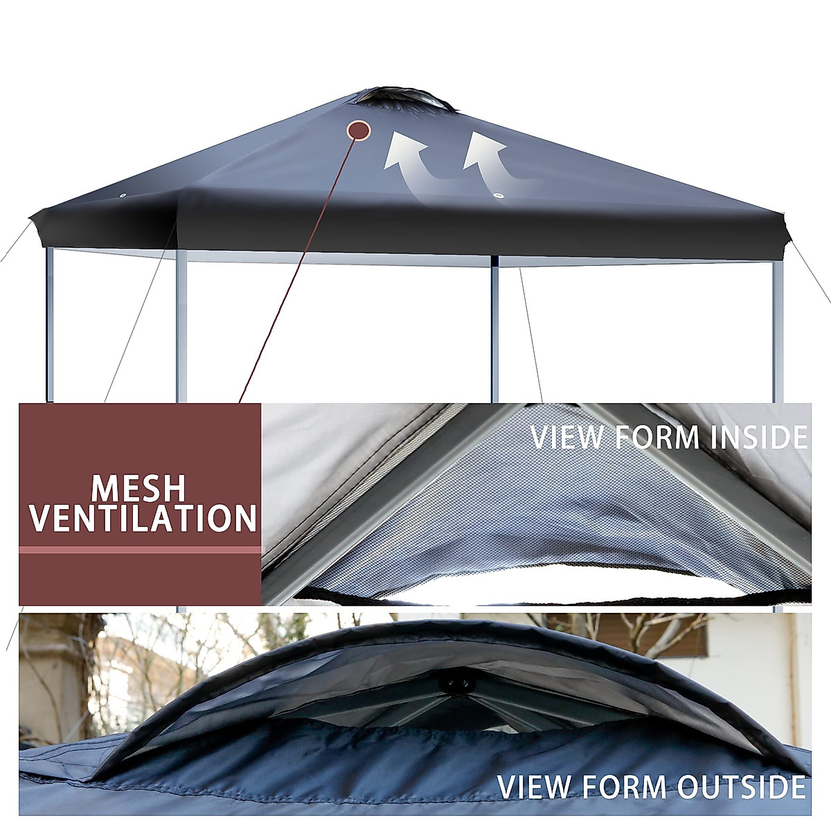 SlowSnail Premium Outdoor Pop Up Canopy Tent: 10' x 10' Ultimate Collapsible Portable Canopy with Steel Frame and Top Vent, Adjustable Legs & Foldable Design, Black