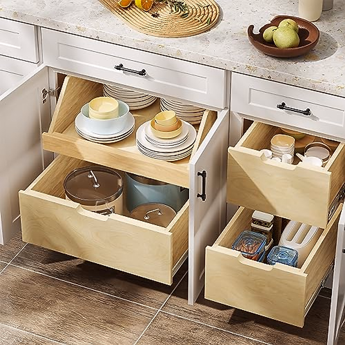 LOVMOR Hard Close Pull Out Cabinet Organizer 8” High Drawer 10½” W x 21”D Wood Slide Out Shelves Cabinet Storage Organizer with Full Extension Rail Slides Pull Out Drawer for Kitchens Cabinet Pantry