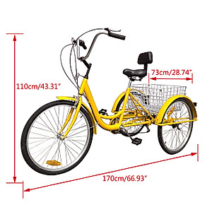 Areyourshop Unisex Adult 24" 3-Wheel 7-Speed Tricycle Bicycle Bike Cruise Basket Yellw