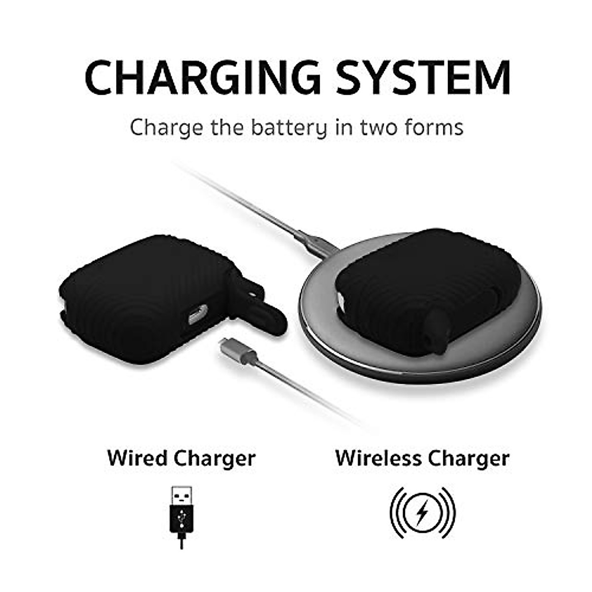 New SAMEO Design Soft Silicone Protective Case of AirPods Pro (Neck Strap, Case, Carabiner of 1 Set) DustProof, DropProof, Wireless Charing (Black)