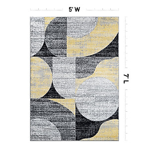 Rugshop Modern Geometric Design High Traffic Living Room,Bedroom,Kitchen, Home Office Area Rug 5' x 7' Yellow