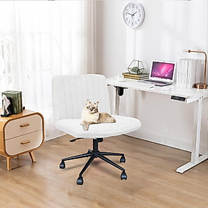 Kadunmina Armless Office Desk Chair with Wheels, Modern Swivel Computer Task Chair Comfortable Adjustable Wide Seat Vanity Chair for Home, Bedroom, Make Up(White)