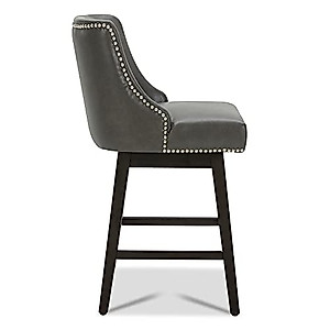 CHITA Counter Height Swivel Barstools, 26" H Seat Height Upholstered Bar Stools Set of 2, Faux Leather in Retro Grey