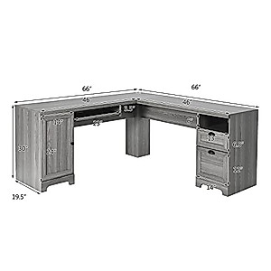 Tangkula 66" × 66" L-Shaped Desk, Corner Computer Desk with Drawers Keyboard Tray and Storage Cabinet, Home Office Desk, Sturdy and Space-Saving Computer Workstation