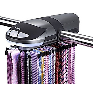 Primode Motorized Tie Rack Stores Up to 50 Ties– Closet Organizer, Holds & Displays Up to 50 Ties Or Belts, Rotation Operates with Batteries. Great Gift Idea for Fathers Day