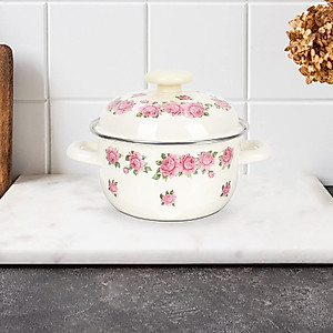 Zerodeko Pots Pioneer Woman Cookware Flower Enamel Stock Pot with Lid Cooking Pot Non Stick Soup Pot Casserole Pot Pasta Pot Sauce Pot with Handle for Kitchen 16cm Pioneer Woman Cookware