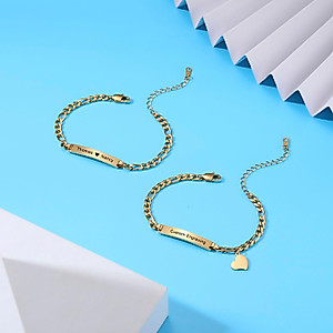 INBLUE Personalized Customized Bar Bracelets Engraved Name for Women Girlfriend with Adjustable Chain Stainless Steel Jewelry Bridesmaid Gifts