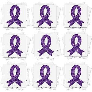 20 Sheets 240 Pcs Purple Ribbon Glitter Tattoos Domestic Violence Awareness Ribbon Temporary Tattoos Lupus Overdose Alzheimers Pancreatic Cancer for Women Man Charity Public Social Event