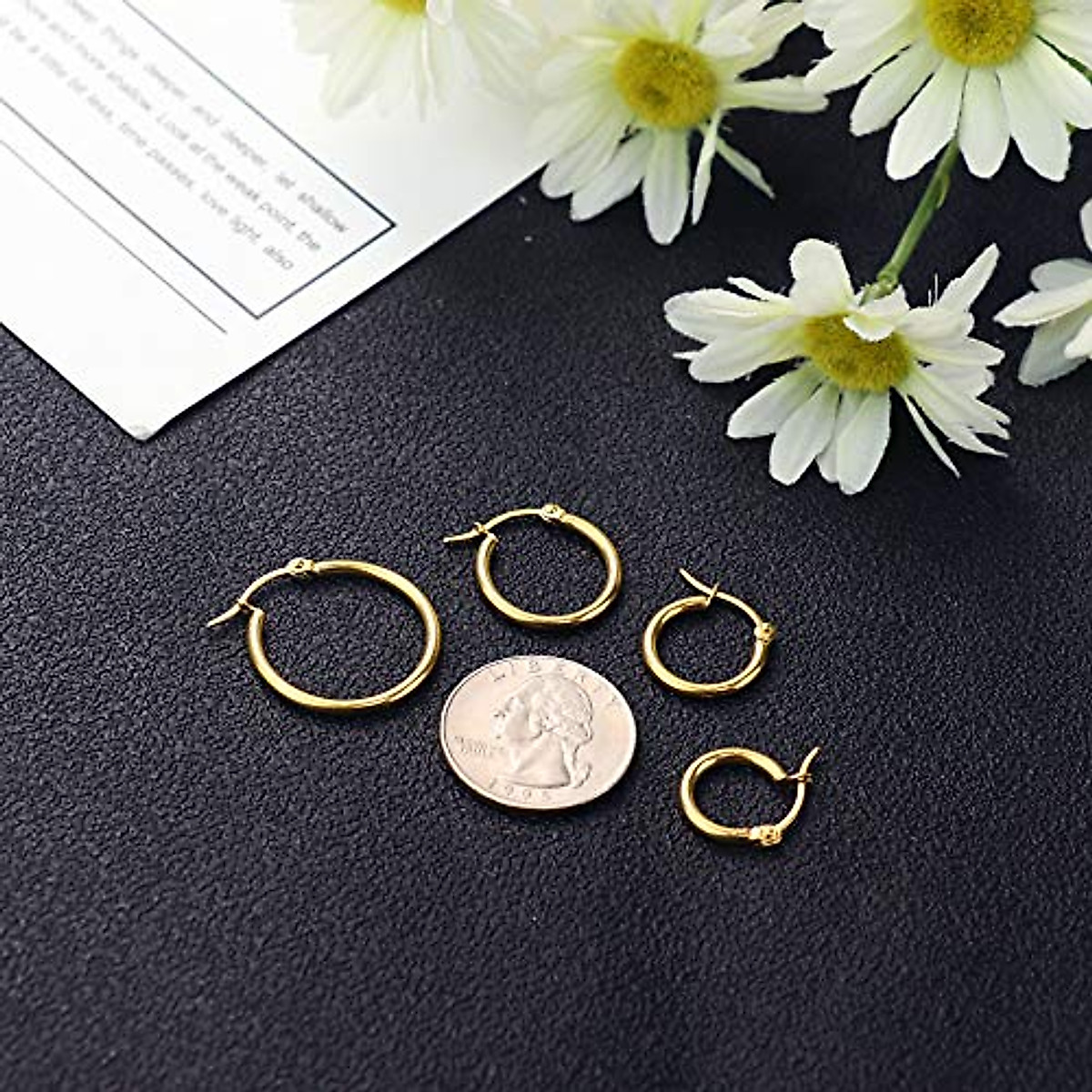 LOYALLOOK Gold Hoop Earrings Stainless Steel Rounded Small Hoop Earrings Set for Women Cute Huggie Earrings Nickel Free 10/12/15/20MM