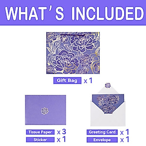 Qirrmiy 13" Large Rose Purple Gift Bag Set with Greeting Card and Tissue Paper for Women or Girls for Celebrating Birthdays, Valentine's Day, Weddings, Anniversaries, Mother's Day