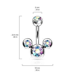 Covet Jewelry Triple Bubble Navel Ring 316L Surgical Steel (Aurora Borealis)