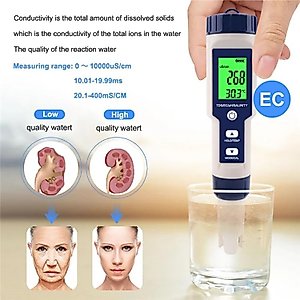 Generic 5-in-1 Pool Salt Tester & pH Meter with Temperature, TDS, EC: High Accuracy Water Analyzer for Pools, Spas, Drinking Water, Aquariums & Hydroponics